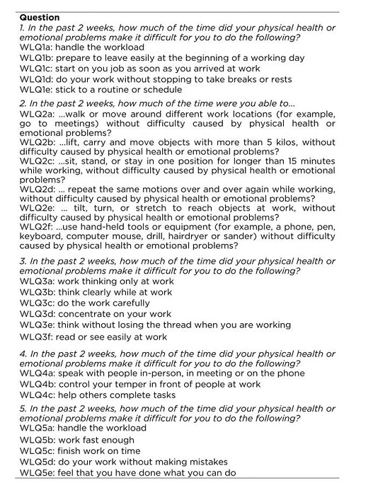 Validation of the Work Limitations Questionnaire in Brazilian Army ...