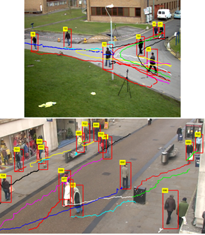 Pedestrian tracking using probability fields and a movement feature space