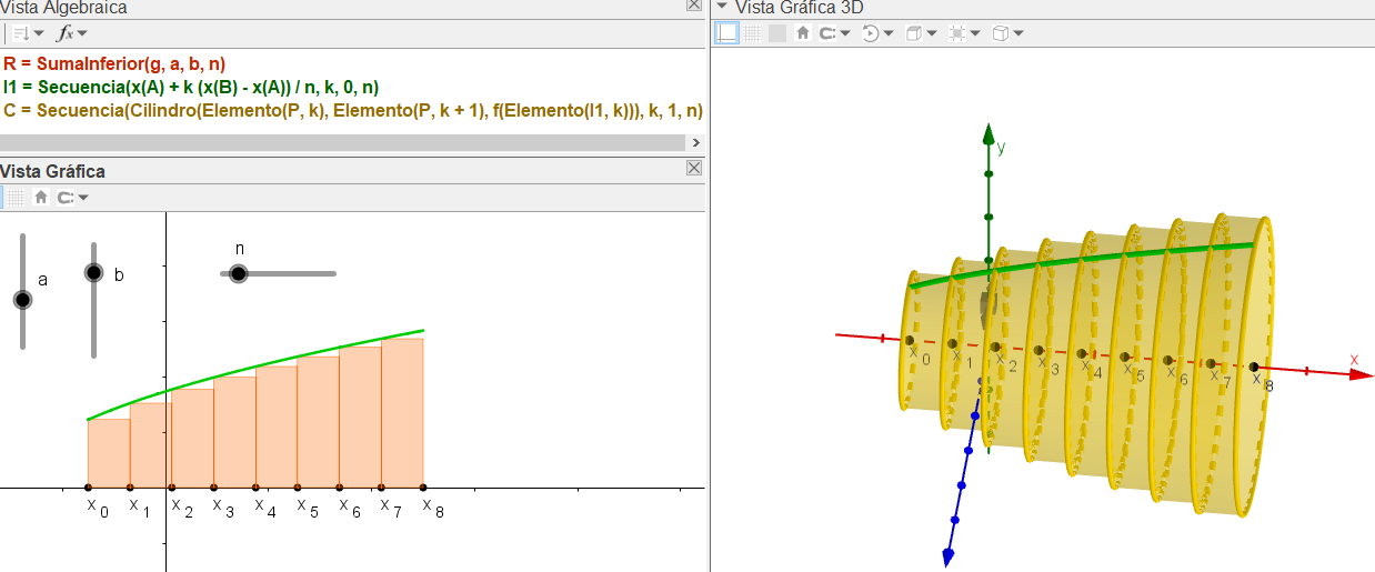Sólidos de Revolución y suma de Riemann en GeoGebra
